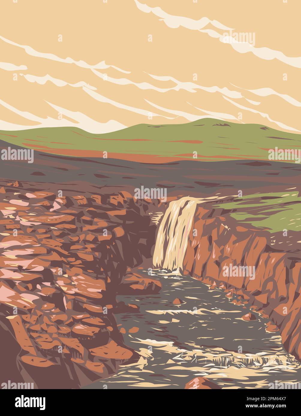 WPA poster art of Upper Sill River Falls in Ukkusiksalik National Park ...