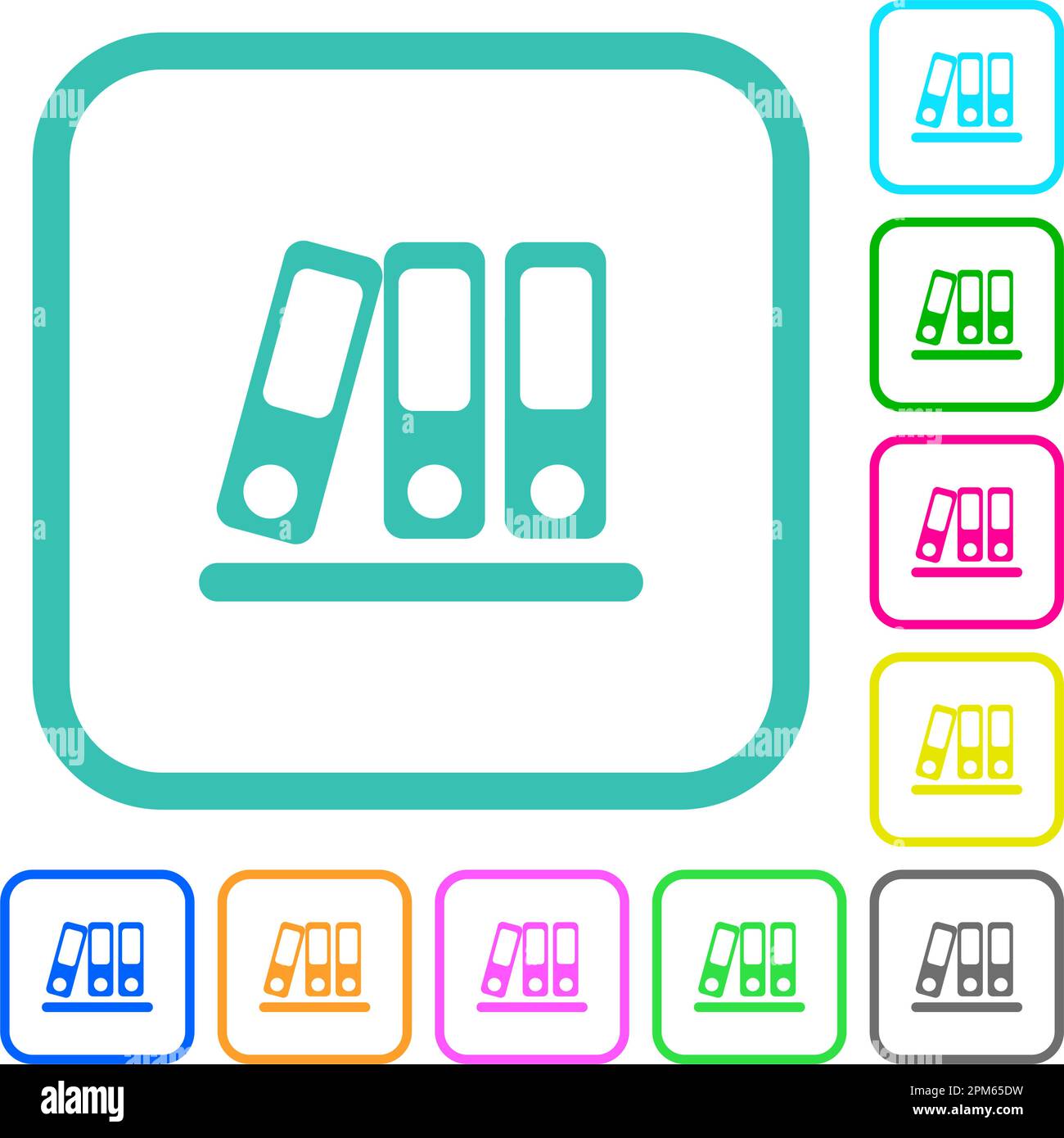 Office binders vivid colored flat icons in curved borders on white ...