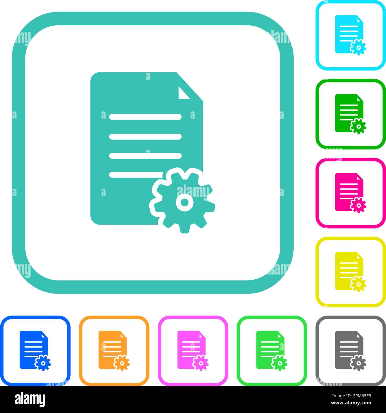 Document setup solid vivid colored flat icons in curved borders on ...