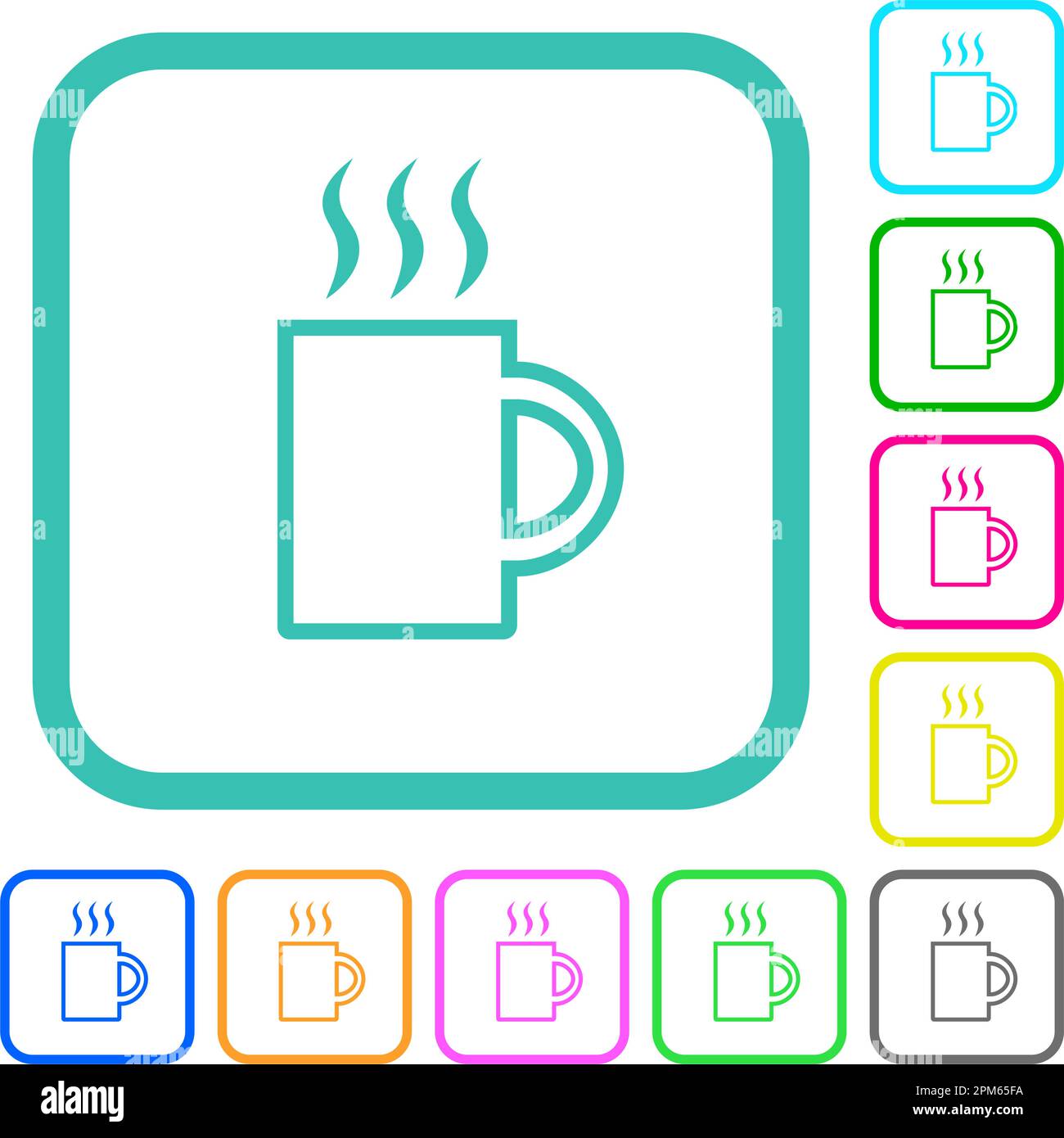 A mug of hot drink outline vivid colored flat icons in curved borders ...