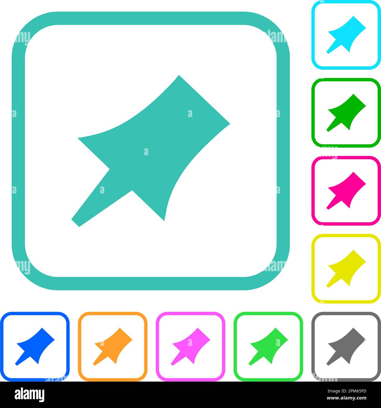 Push pin solid vivid colored flat icons in curved borders on white ...