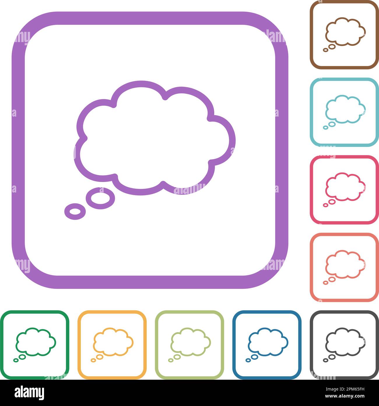 Single oval thought cloud outline simple icons in color rounded square frames on white ...