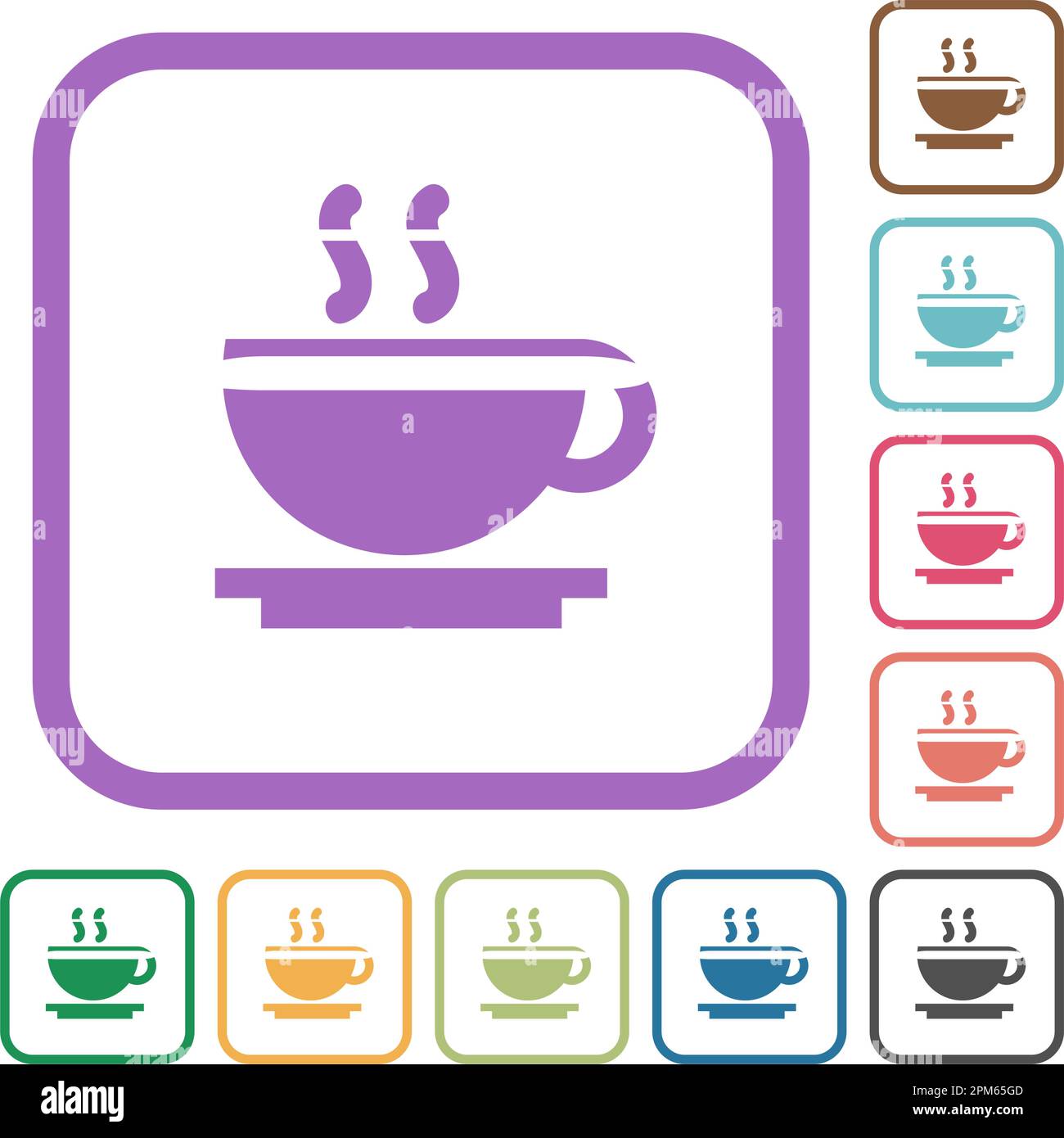 Cup of coffee simple icons in color rounded square frames on white ...