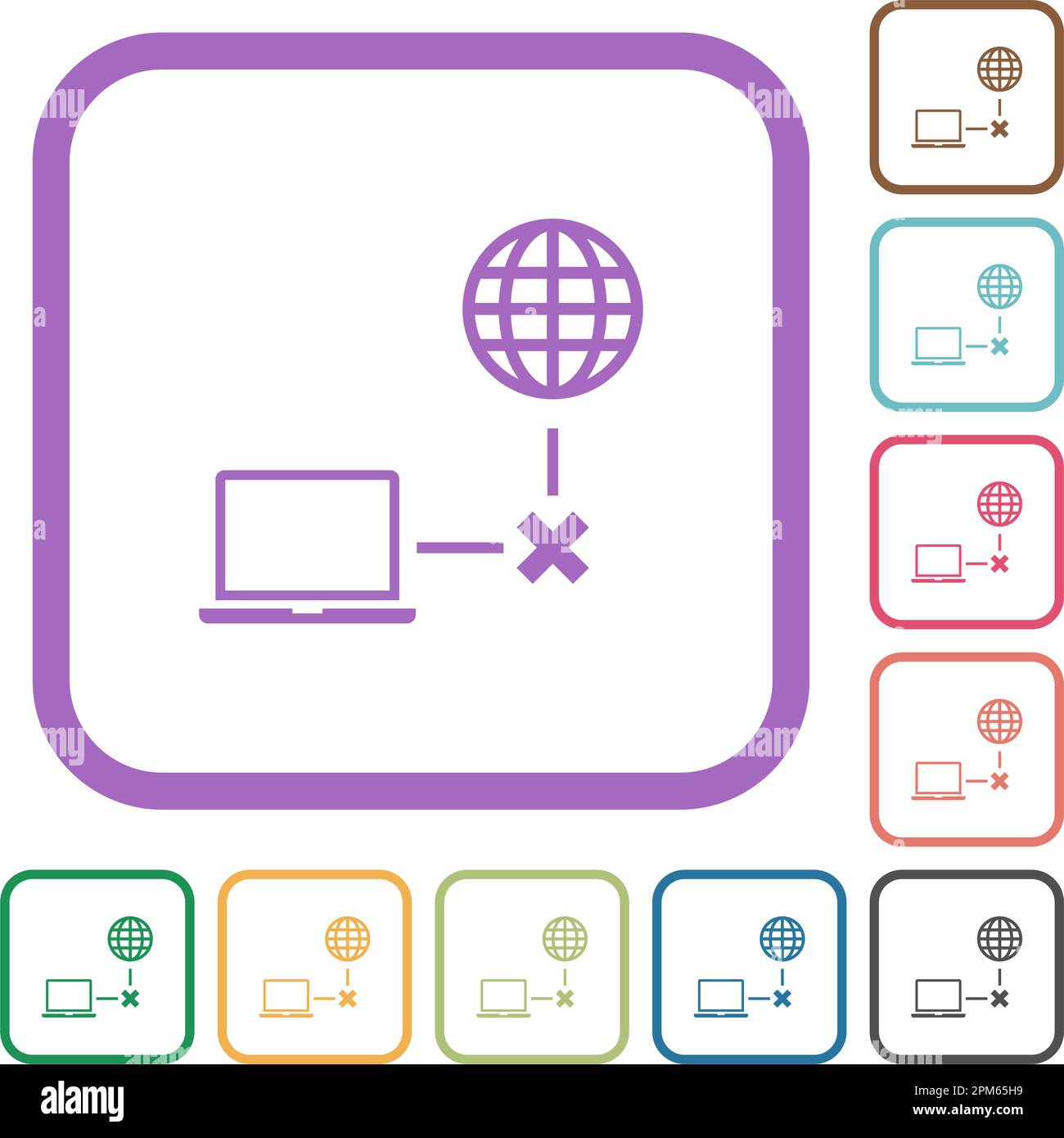 Offline laptop simple icons in color rounded square frames on white ...