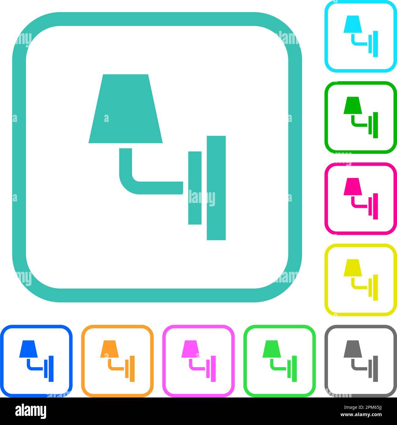 Wall lamp vivid colored flat icons in curved borders on white ...