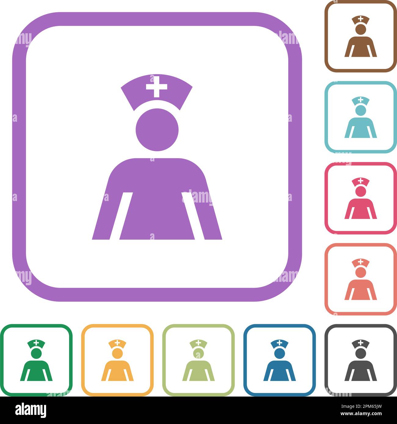 Nurse with mask simple icons in color rounded square frames on white ...