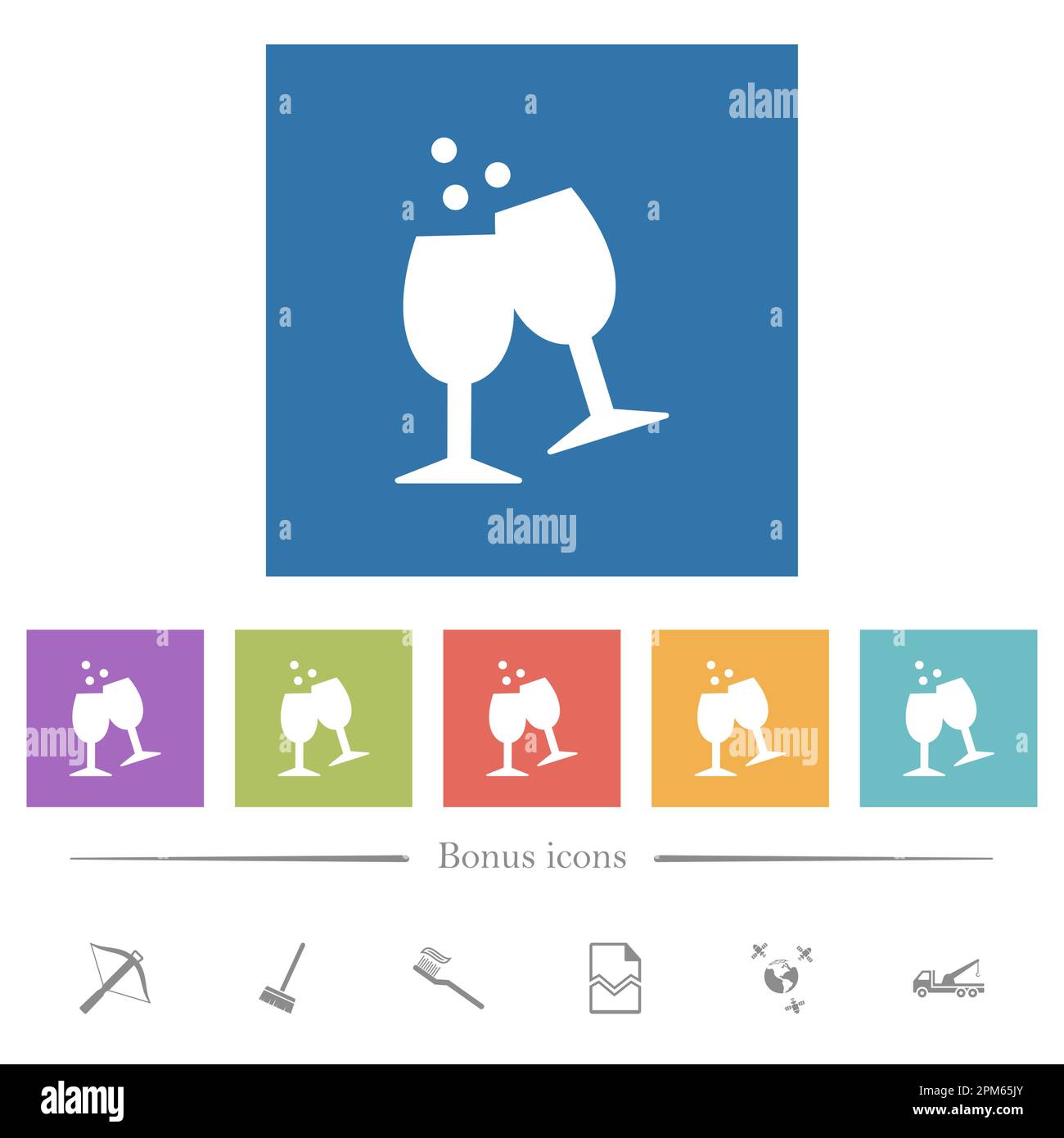 Toasting solid flat white icons in square backgrounds. 6 bonus icons ...