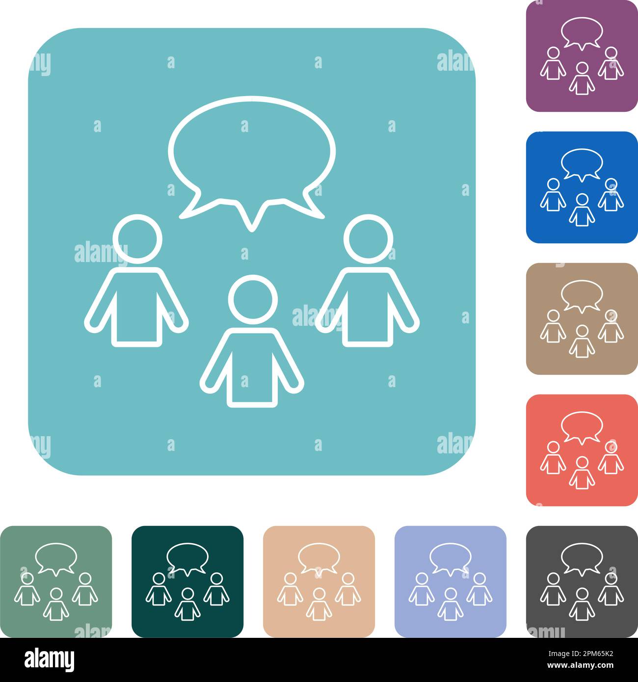 Three talking persons with oval bubble outline white flat icons on ...