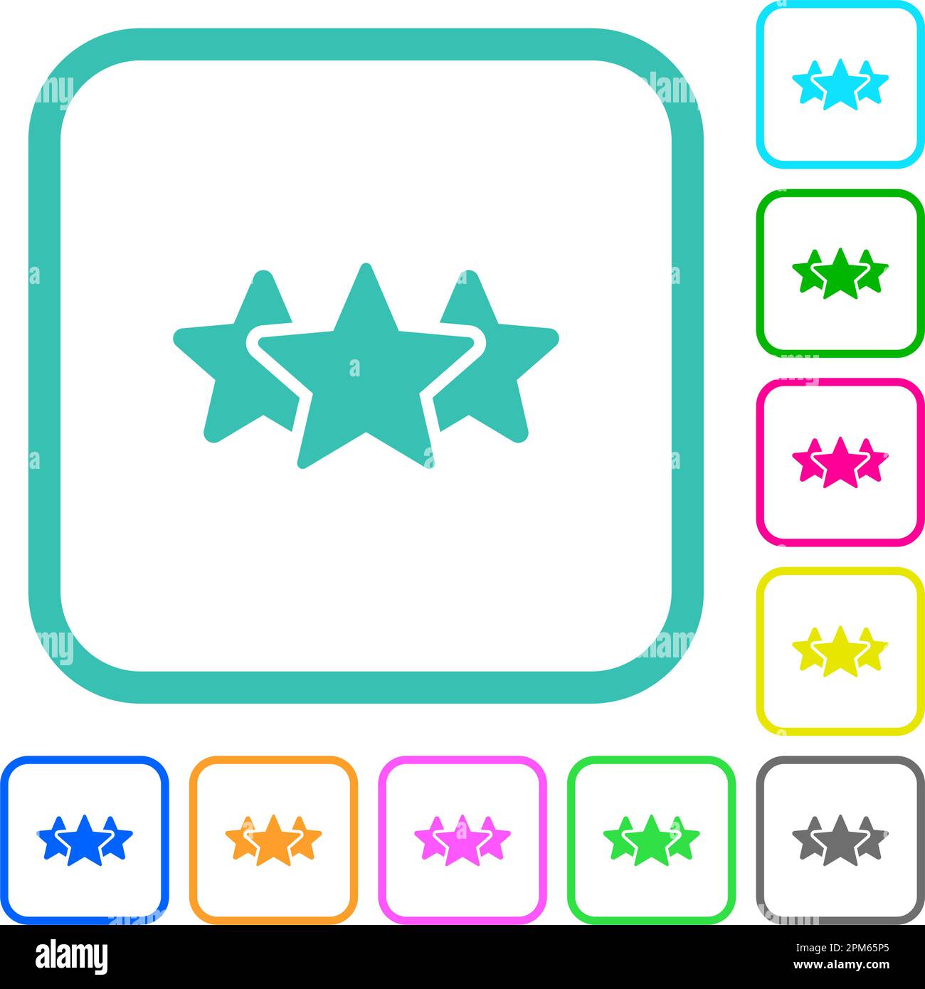 Three star rating solid vivid colored flat icons in curved borders on white background Stock ...