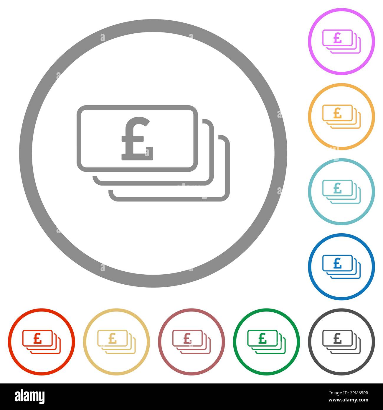 English Pound banknotes outline flat color icons in round outlines on ...