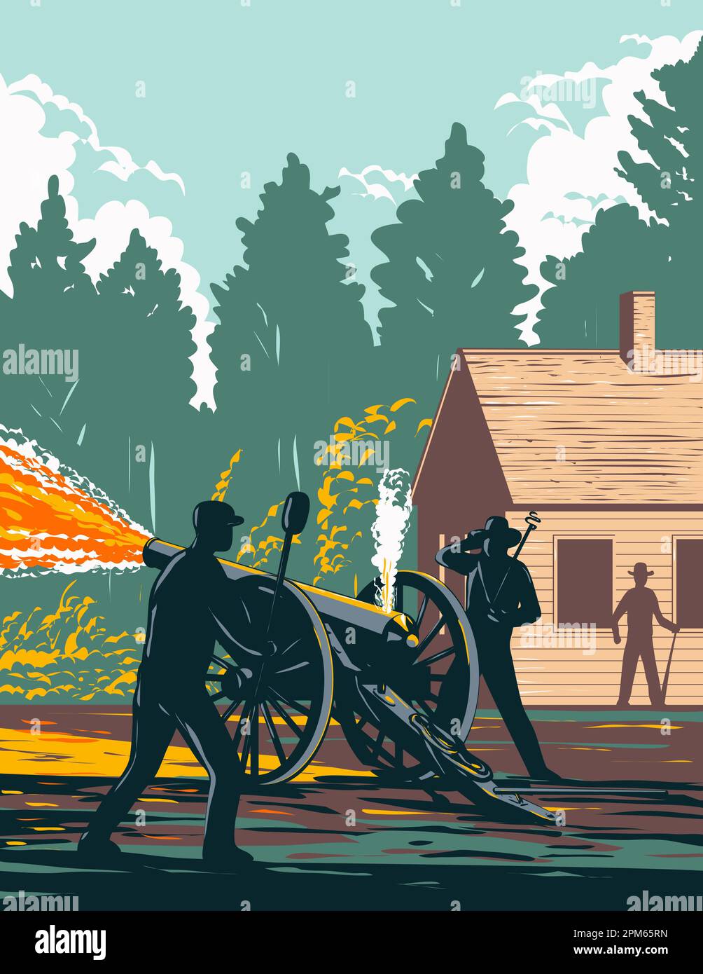 WPA poster art of Union soldiers firing an M1857 12 pounder Napoleon ...