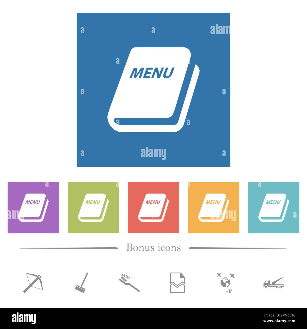 Menu flat white icons in square backgrounds. 6 bonus icons included ...
