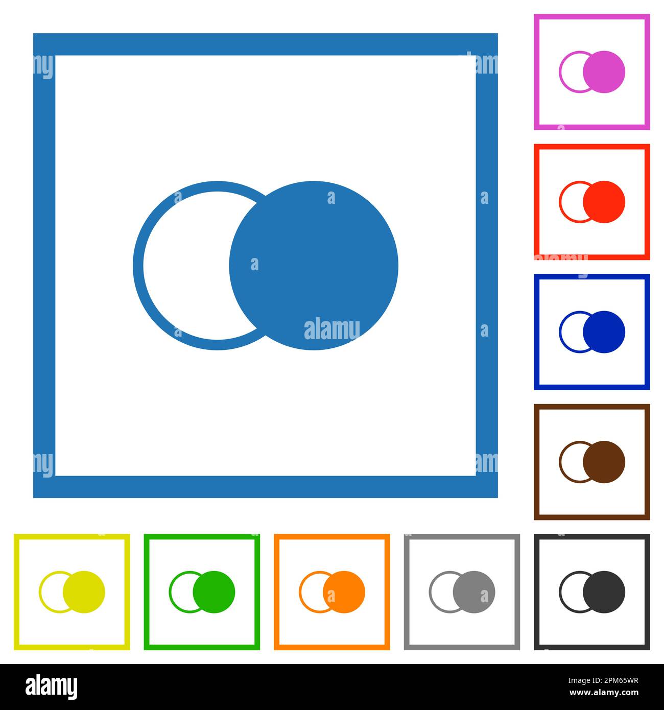 Overlapping elements flat color icons in square frames on white ...