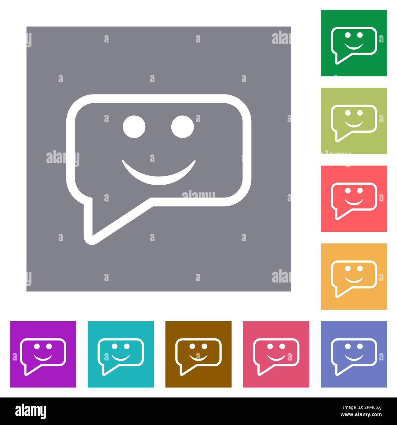 Rounded square smiling chat bubble outline flat icons on simple color ...
