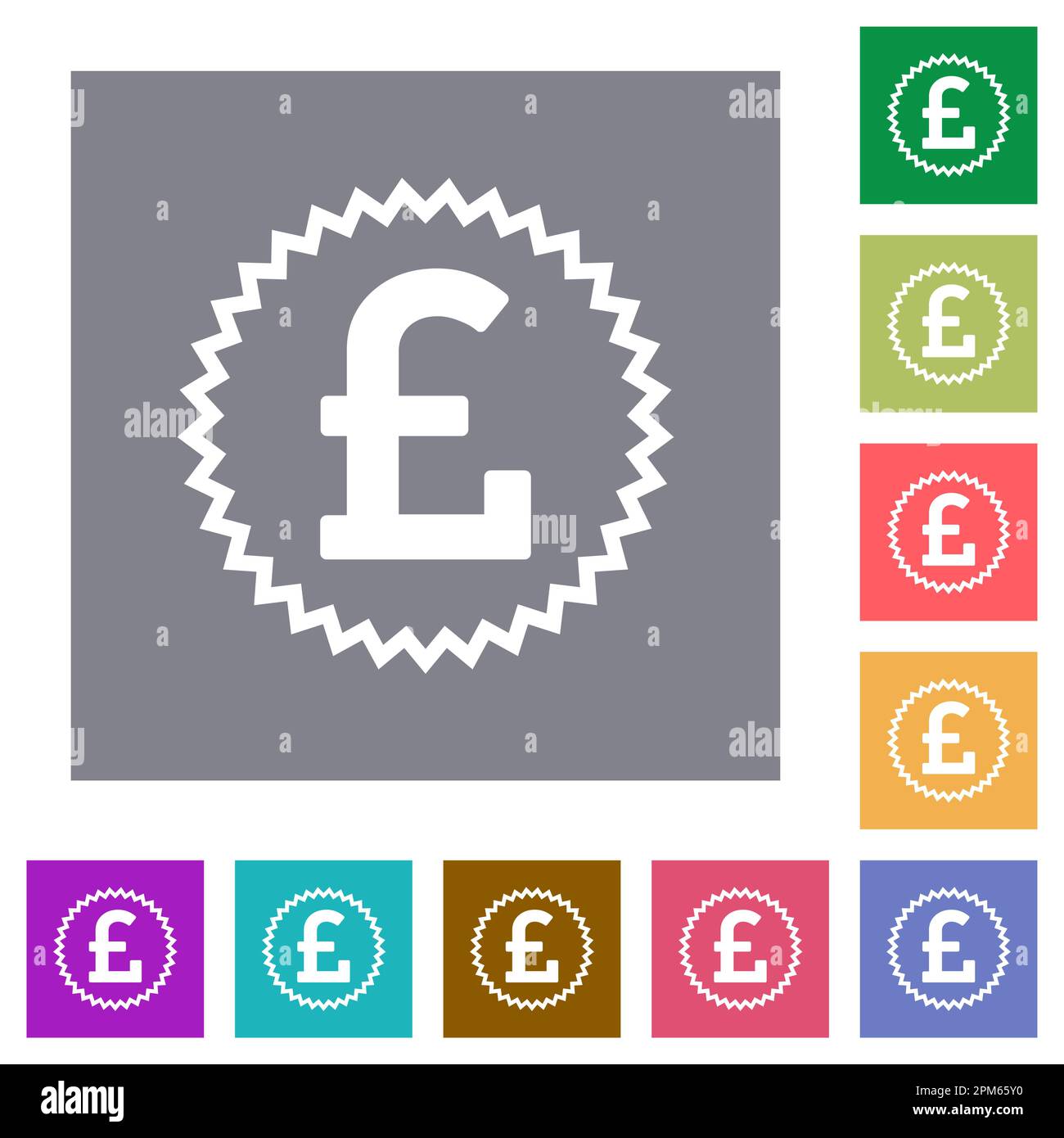 English Pound sticker alternate flat icons on simple color square ...