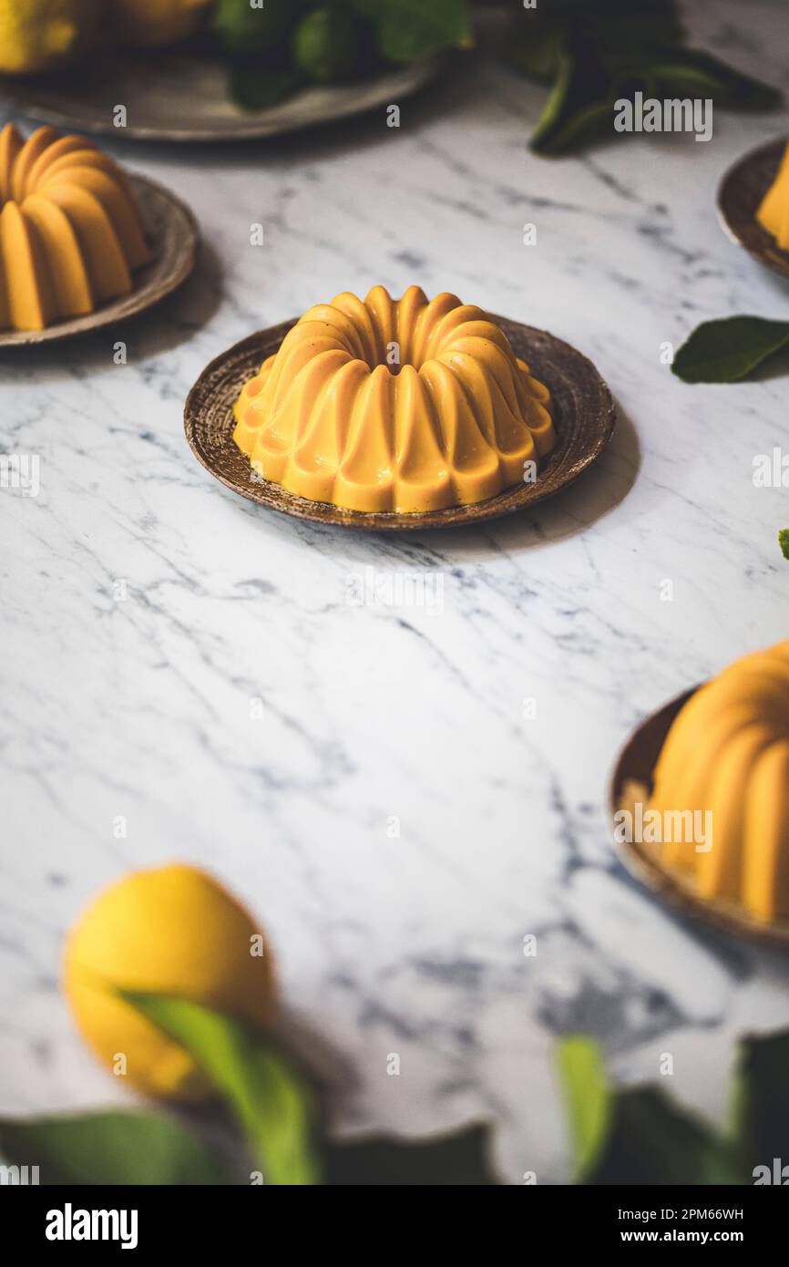 Lemon Panna Cotta circular desserts Stock Photo - Alamy