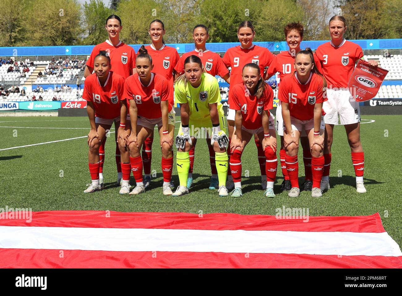 Vercelli, Italy, 11th April 2023. The Austria starting eleven line up ...