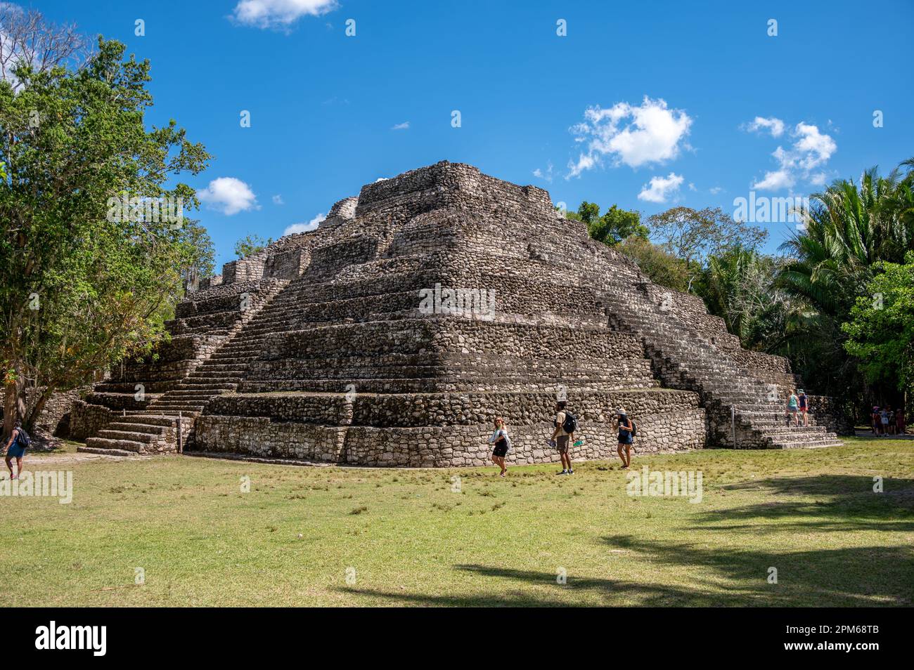 Costa Maya, Mexico - March 29, 2023: Tourists at the ancient mayan ...