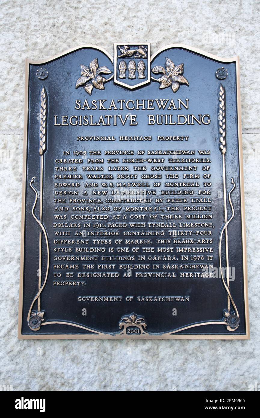 Saskatchewan Legislative Building plaque in Regina, Saskatchewan ...