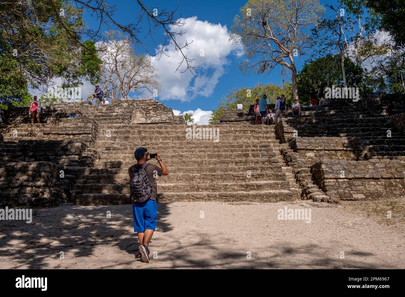 Costa Maya, Mexico - March 29, 2023: Tourists at the ancient mayan ...