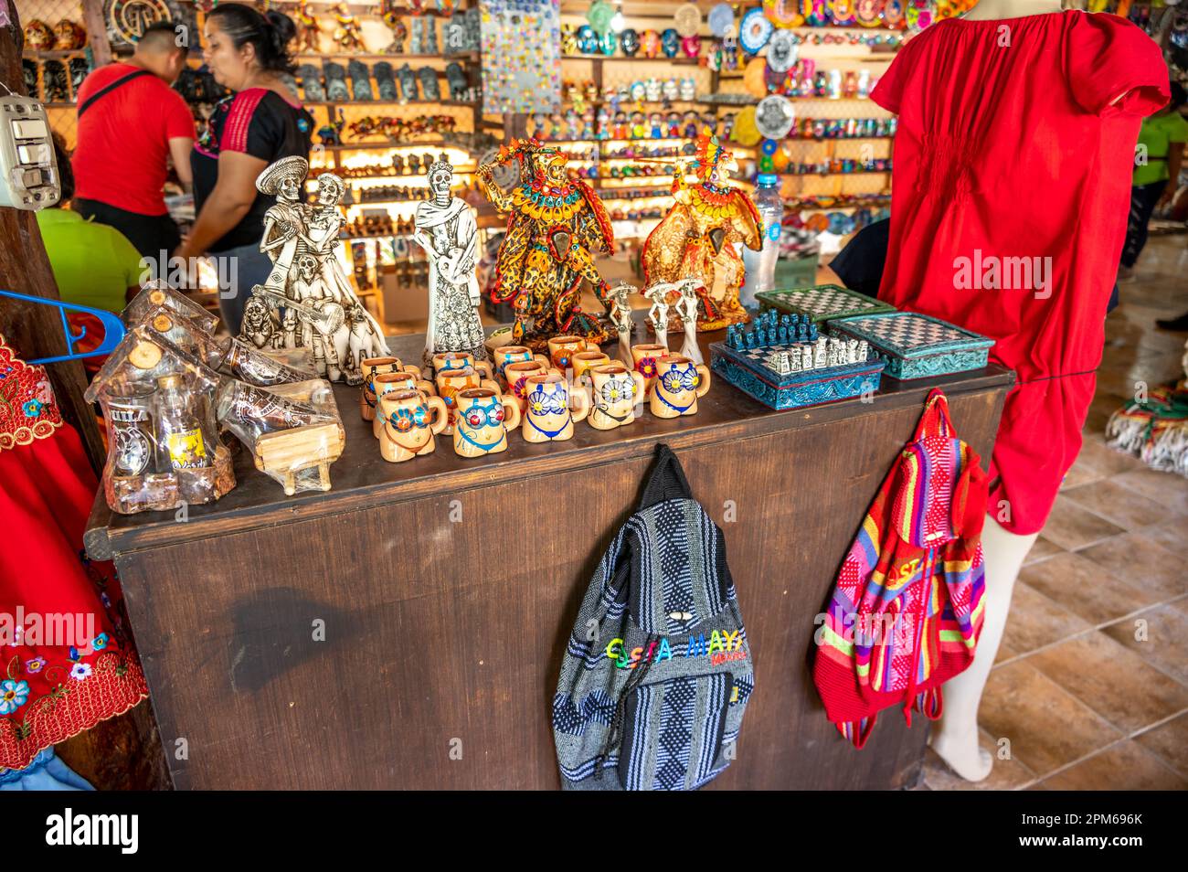 Costa Maya, Mexico - March 29, 2023: Tourist shops at the ancient mayan ...
