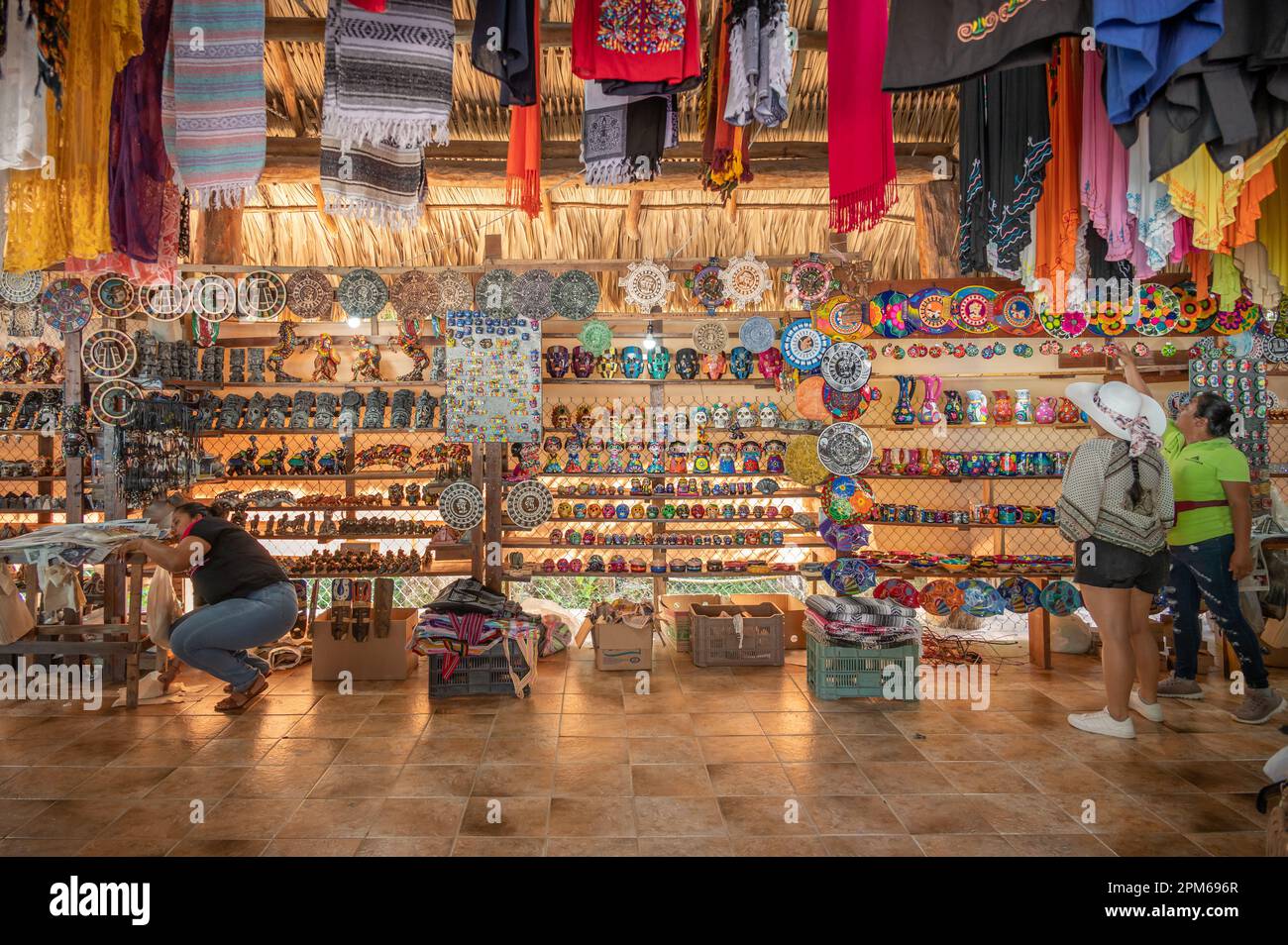 Costa Maya, Mexico - March 29, 2023: Tourist shops at the ancient mayan ...