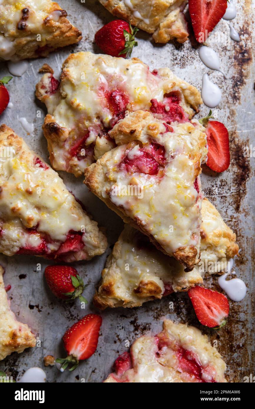 Strawberry Cream Cheese Scones on a baking tray Stock Photo - Alamy
