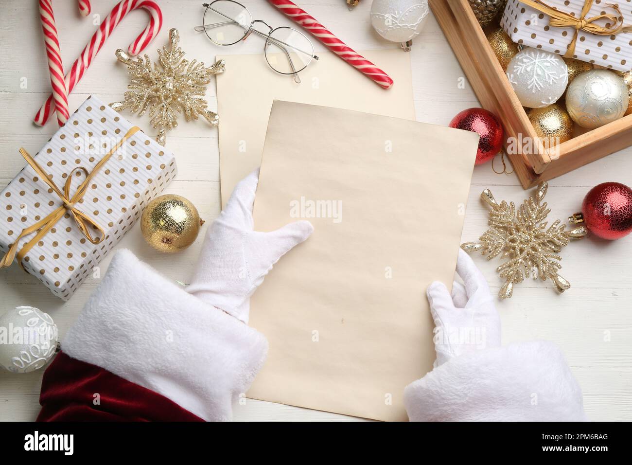 Santa letter at white wooden table, top view Stock Photo - Alamy