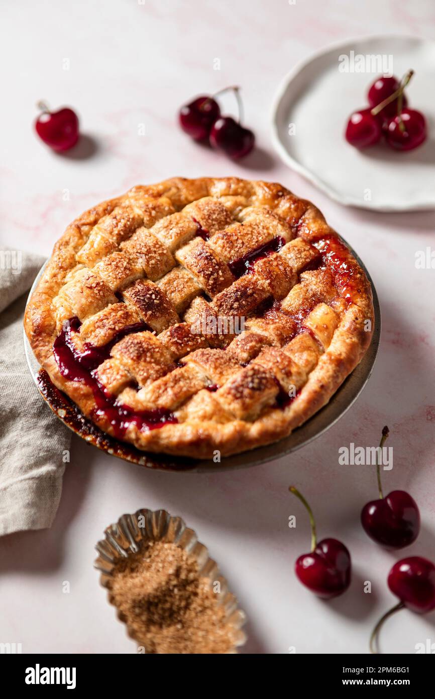 Cherry Pie with Lattice Crust Stock Photo - Alamy