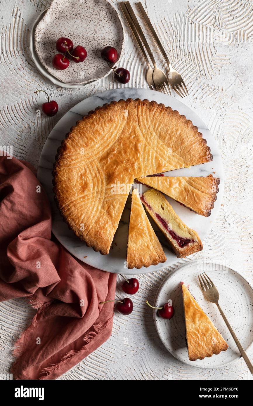 Gateau Basque with Vanilla Custard and Cherry Compote Stock Photo - Alamy