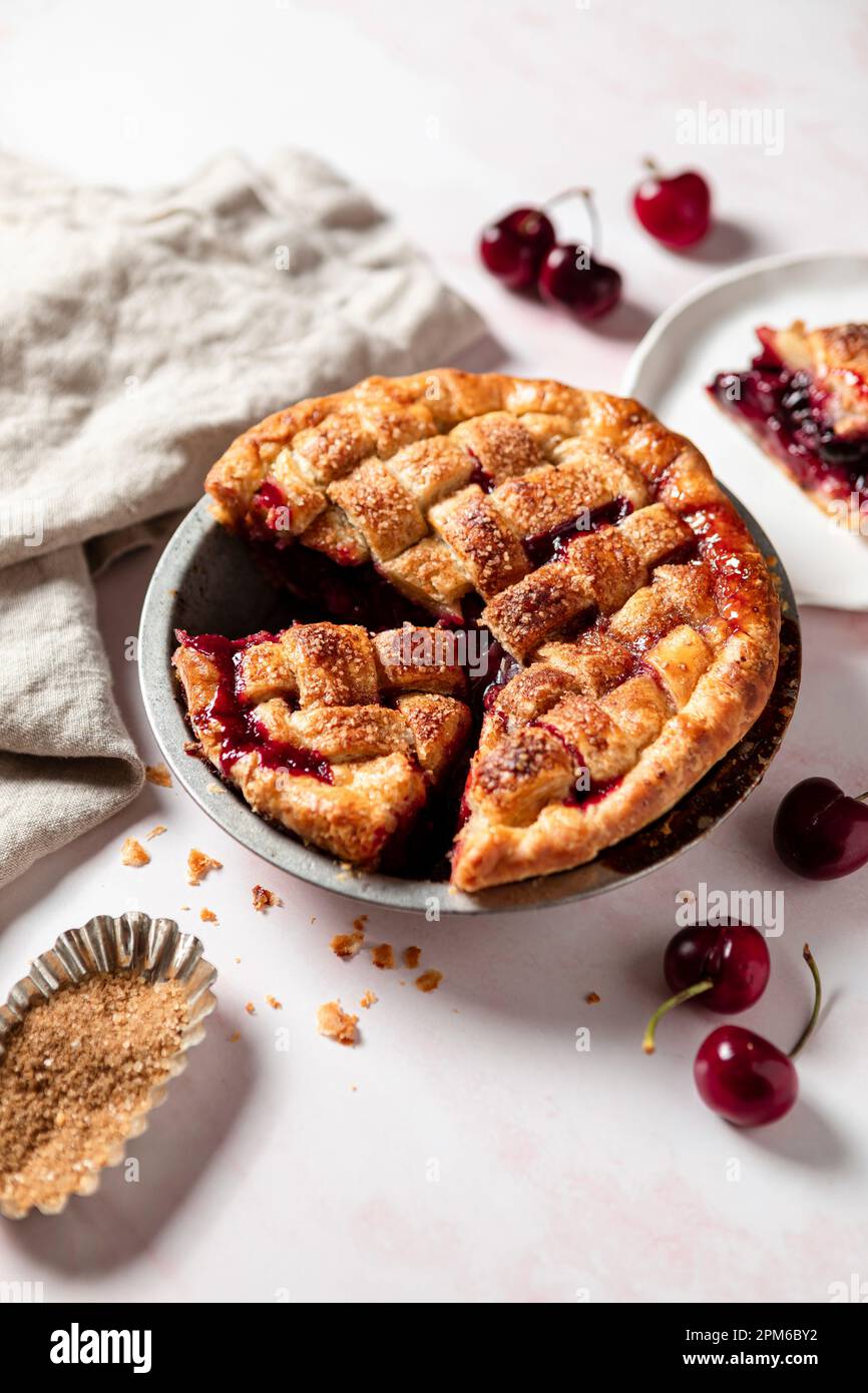Cherry Pie with Lattice Crust Stock Photo - Alamy