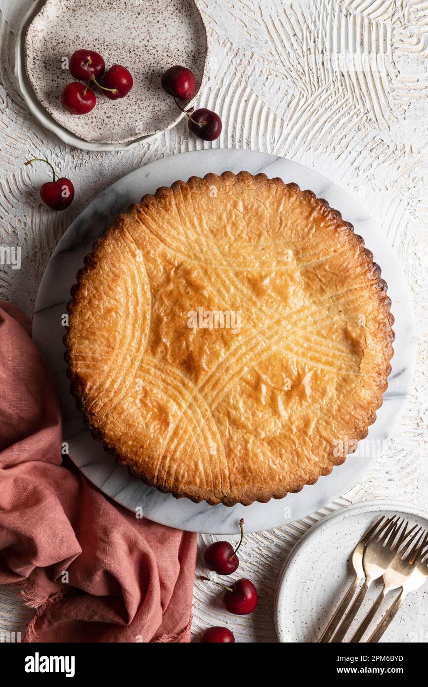 Gateau Basque with Vanilla Custard and Cherry Compote Stock Photo - Alamy