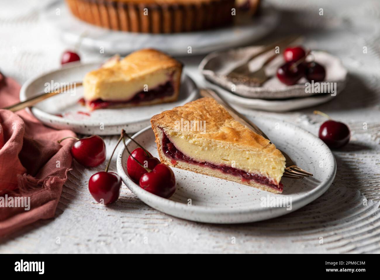 Gateau Basque with Vanilla Custard and Cherry Compote Stock Photo - Alamy