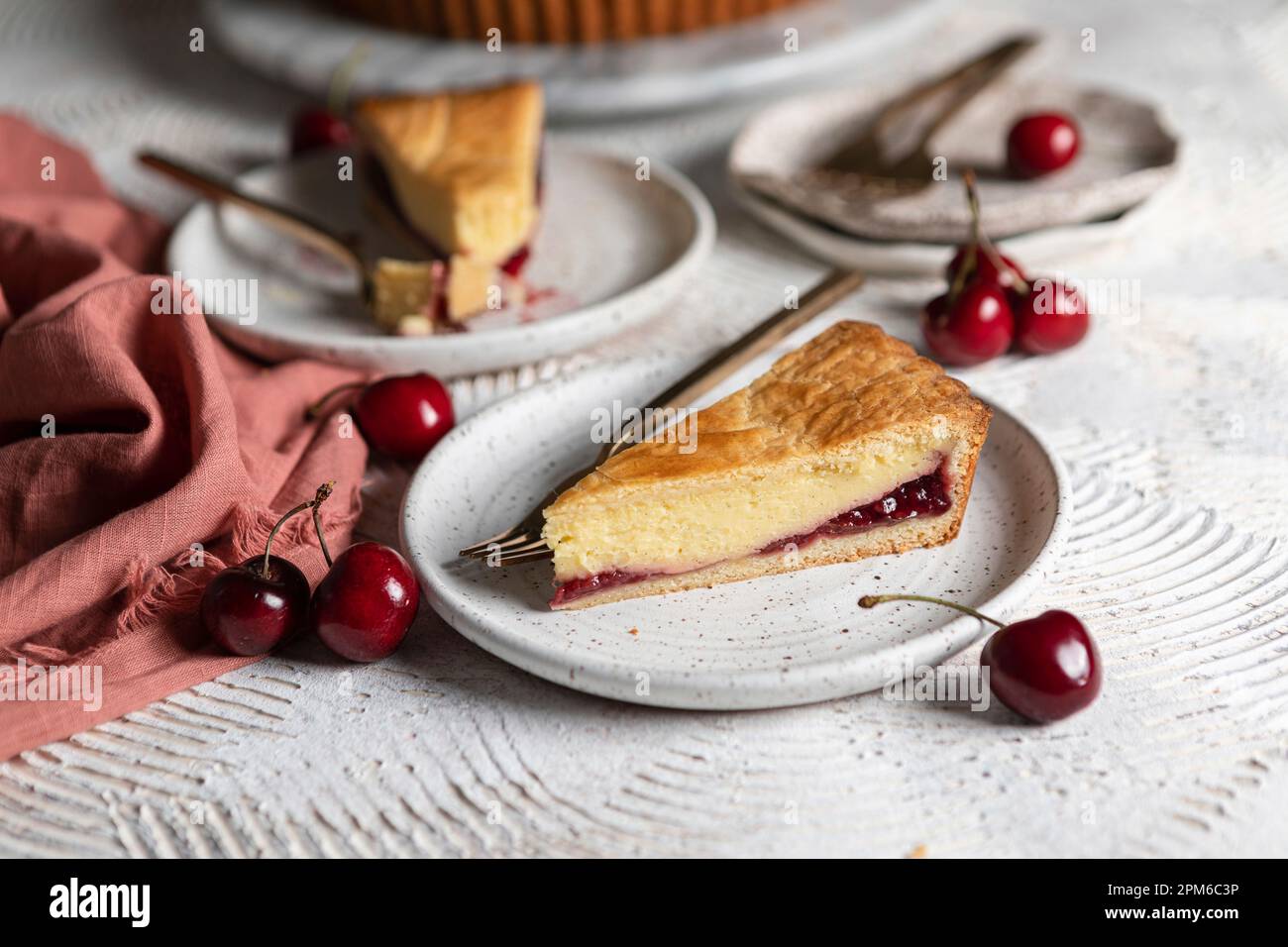 Gateau Basque with Vanilla Custard and Cherry Compote Stock Photo - Alamy
