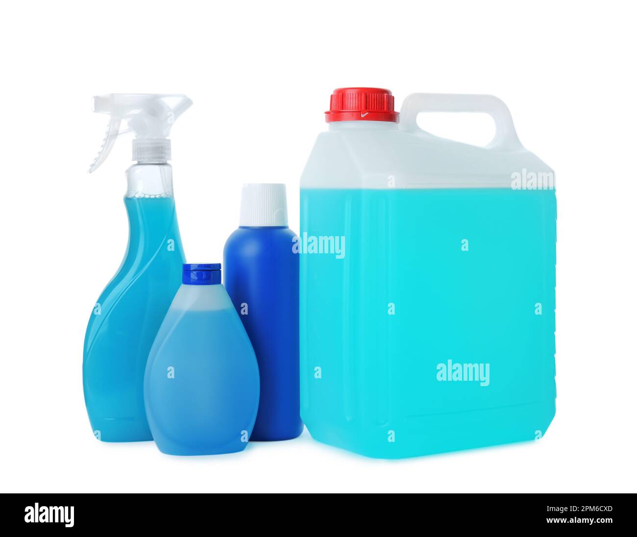 Set of different cleaning supplies on white background Stock Photo - Alamy