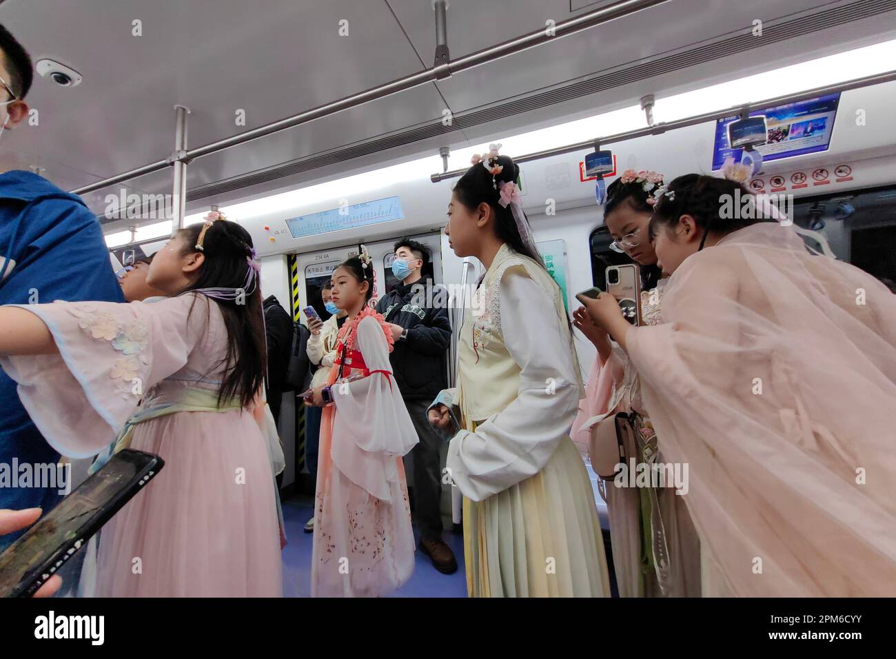 XI'AN, CHINA - APRIL 11, 2023 - Young people wearing traditional Han ...