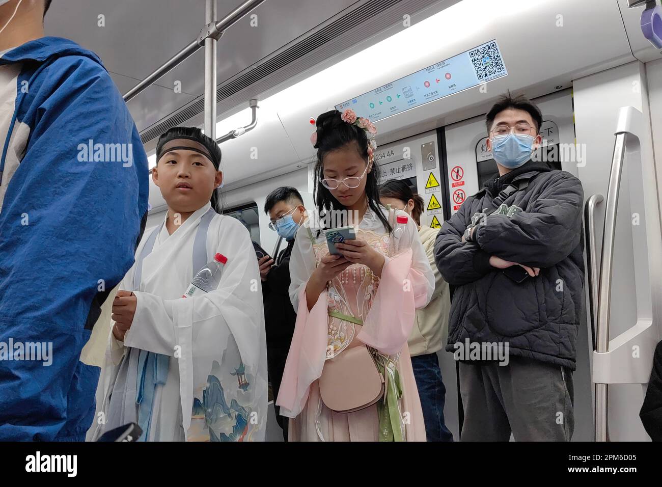 XI'AN, CHINA - APRIL 11, 2023 - Young people wearing traditional Han ...