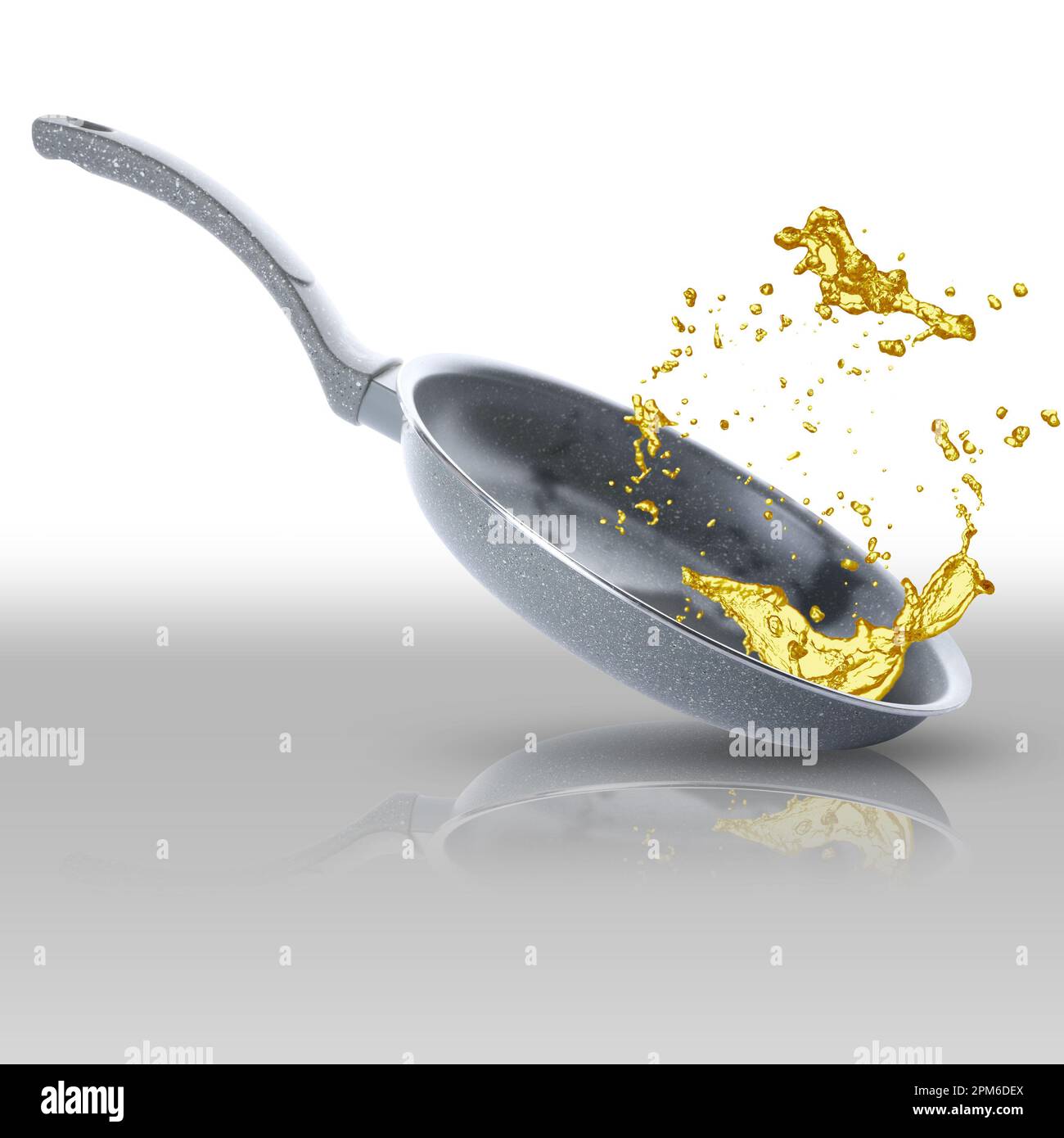 Frying pan and splashing cooking oil on white background Stock Photo ...