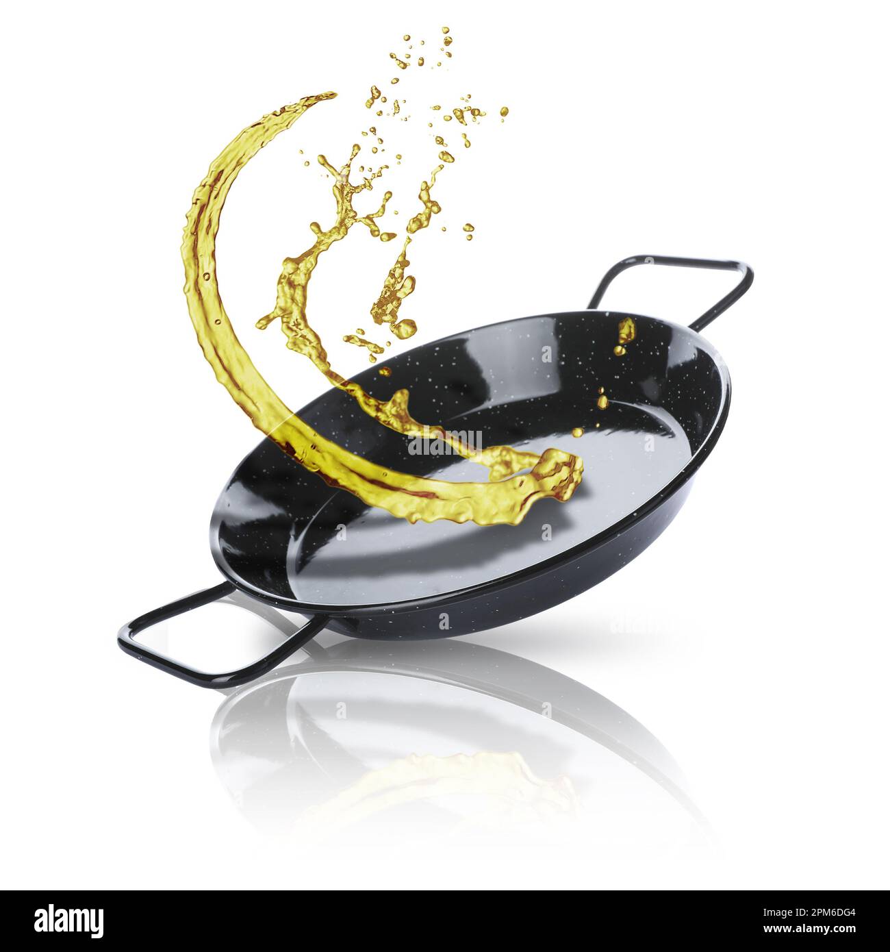 Frying pan and splashing cooking oil on white background Stock Photo ...