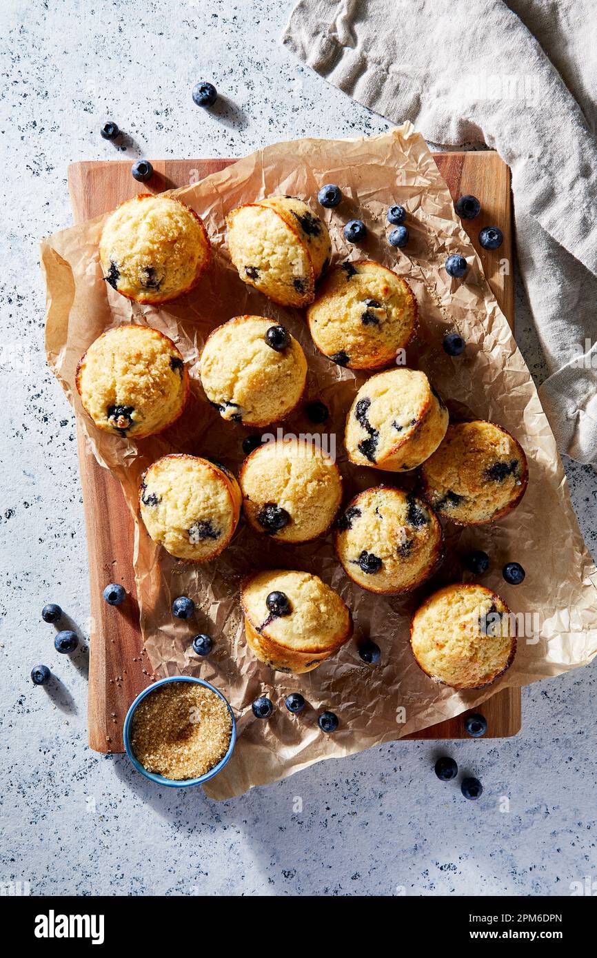 Blueberry Muffins on Parchment Paper Stock Photo - Alamy