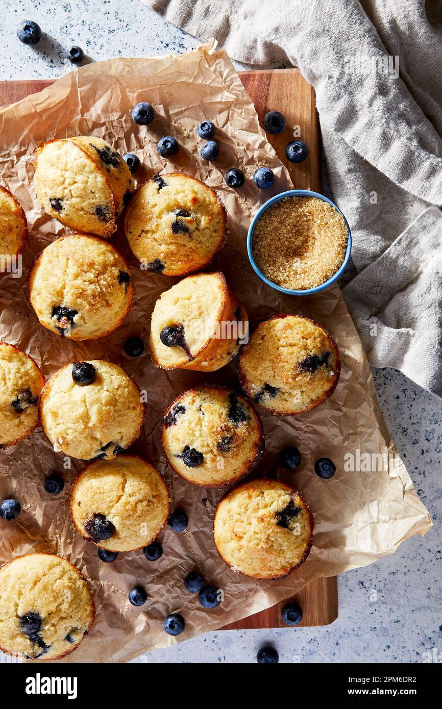 Blueberry Muffins on Parchment Paper Stock Photo - Alamy