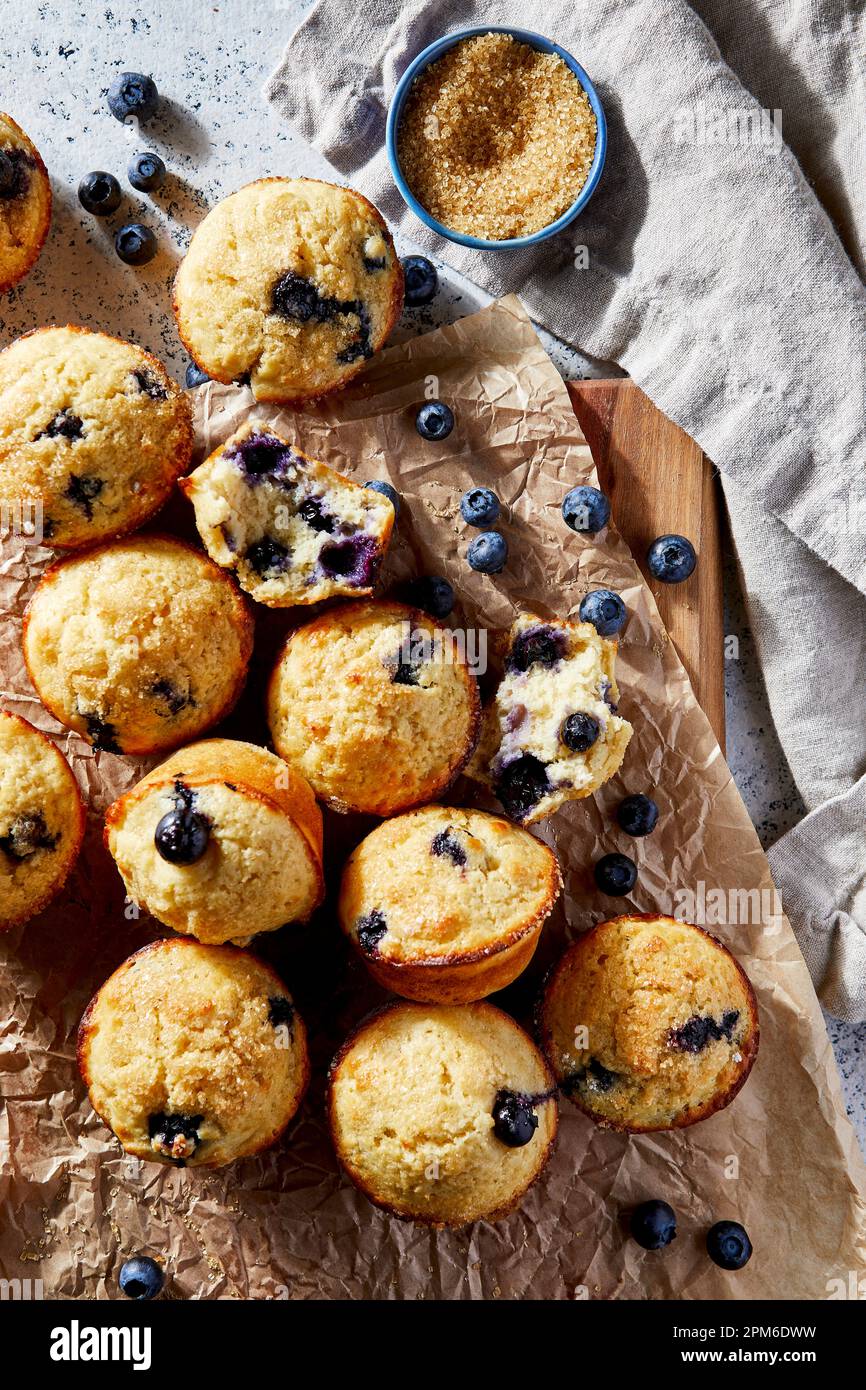 Blueberry Muffins on Parchment Paper Stock Photo - Alamy