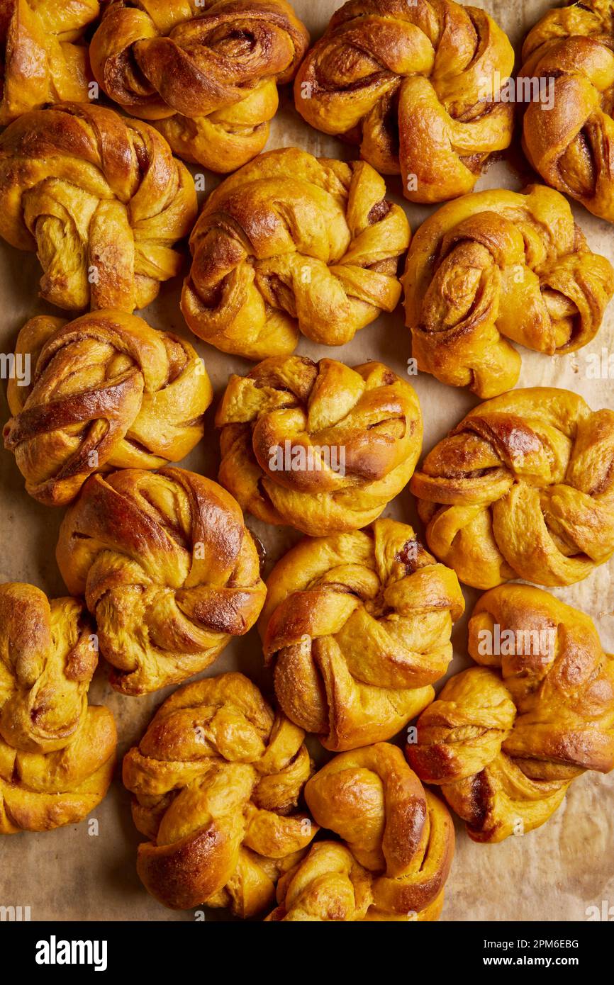 Homemade Pumpkin Cinnamon Knots pastry Stock Photo - Alamy