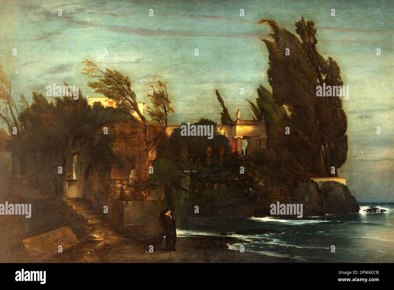 Fiesole Villa by the sea (1865) painted by the 19th Century Swiss ...