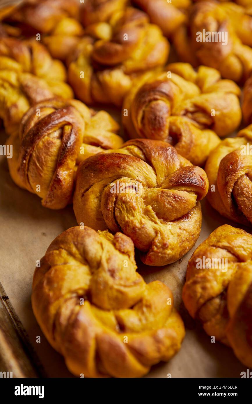 Homemade Pumpkin Cinnamon Knots pastry Stock Photo - Alamy