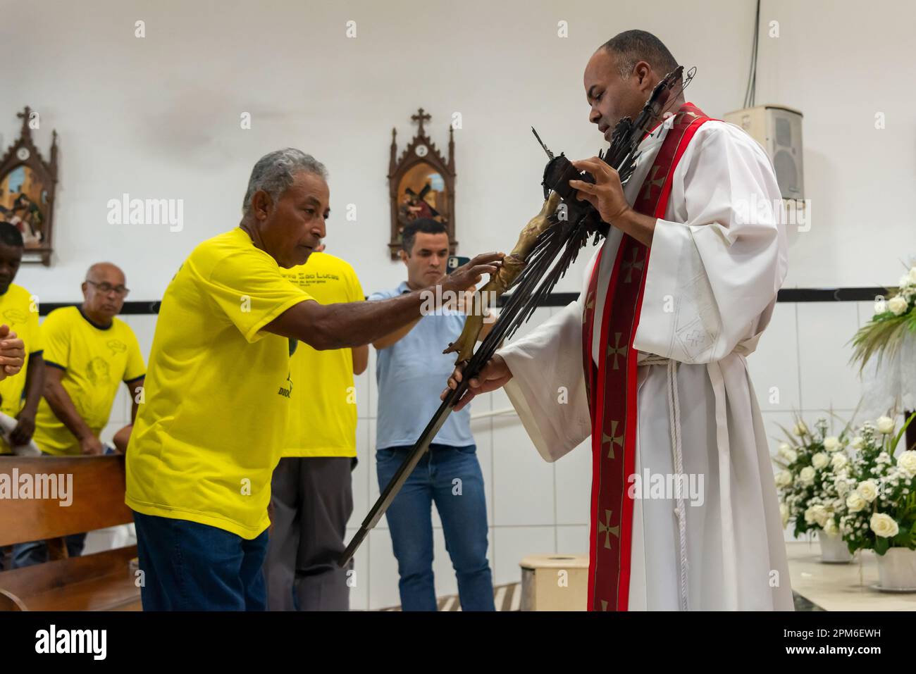 Salvador, Bahia, Brazil - April 07, 2023: Catholic faithful touch and ...