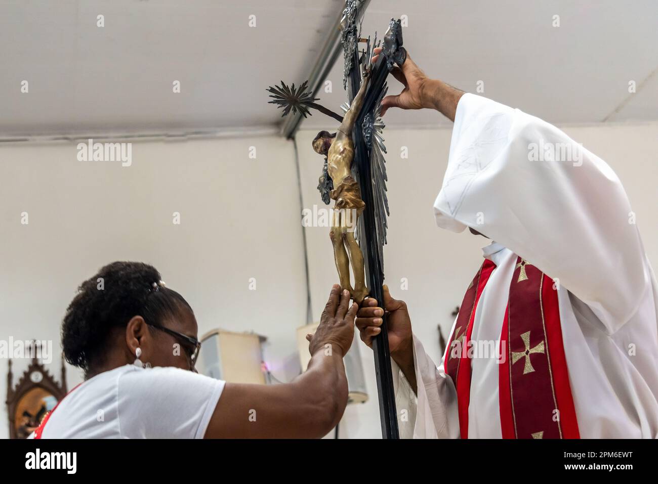 Salvador, Bahia, Brazil - April 07, 2023: Catholic faithful touch and ...