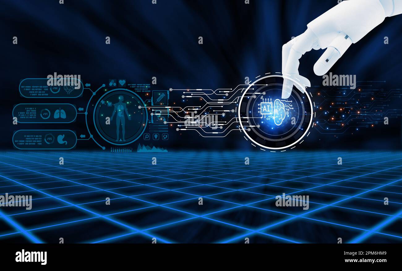Robot hand and medical artificial intelligence. Medical diagnosis AI ... Robot hand and medical artificial intelligence. Medical diagnosis AI ...