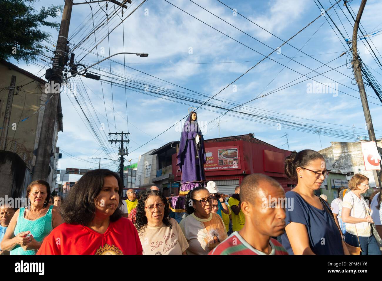 Salvador, Bahia, Brazil - April 07, 2023: Hundreds of Catholic faithful ...