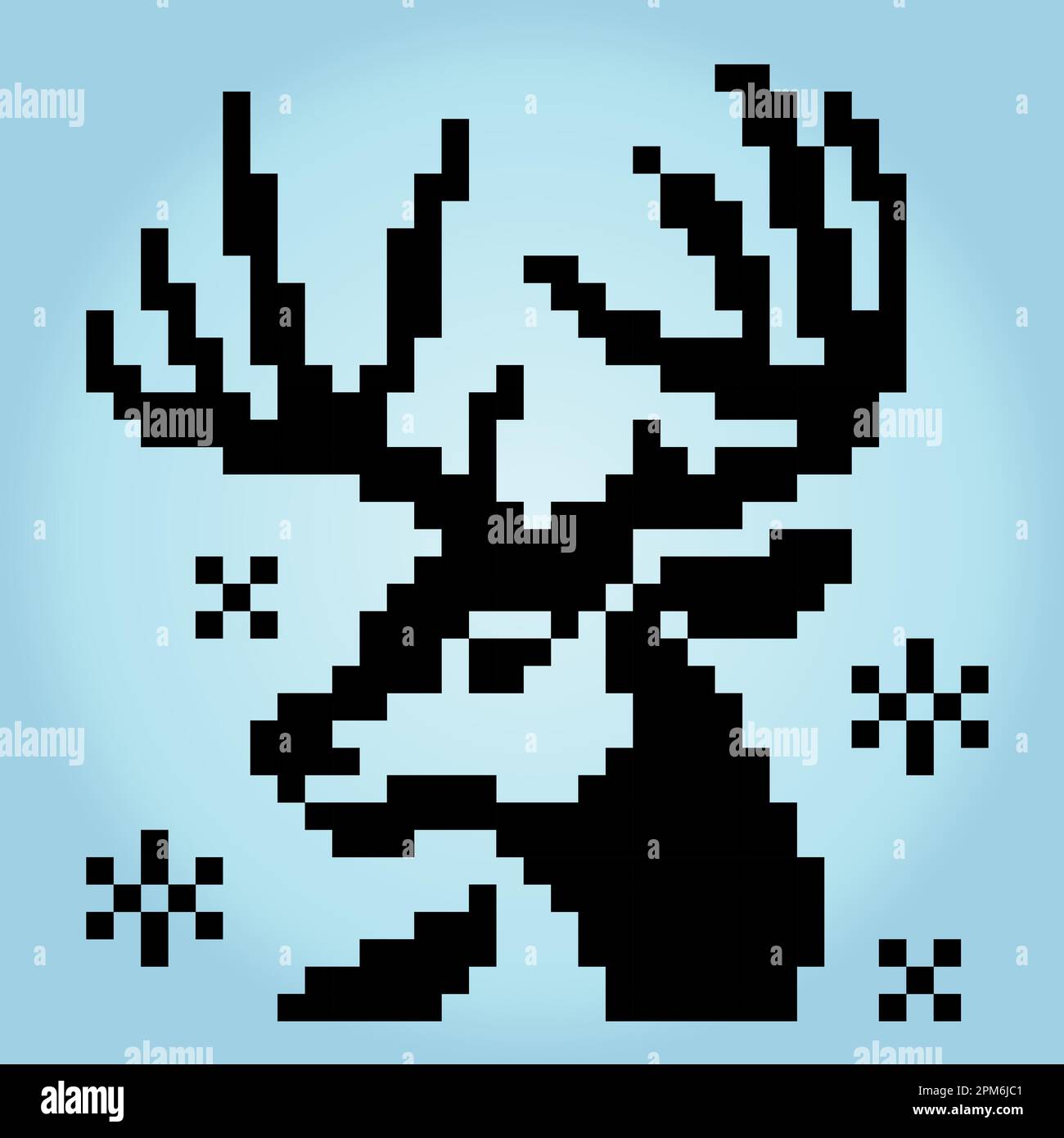 8 bit pixels deer on snow. Animals for asset games in vector illustrations. Deer in winter for ...